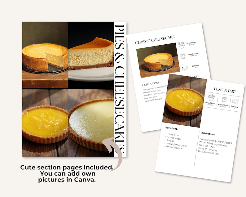 Editable Recipe Templates, Dessert Recipe Binder, Digital Recipe Book ...
