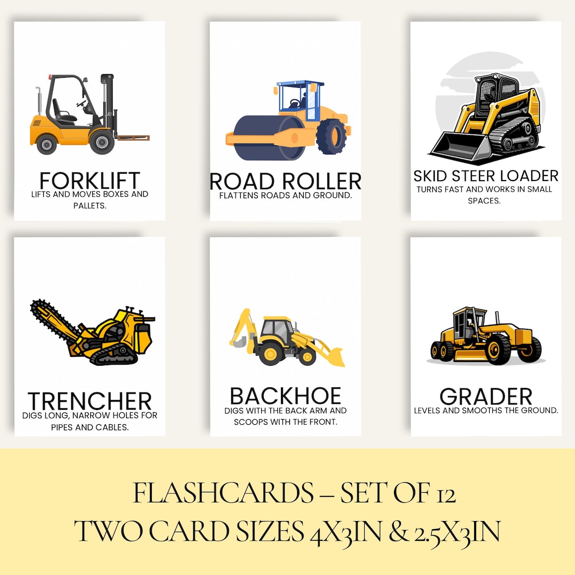 Flashcards for Kids Construction Vehicles Printable Preschool Learning ...