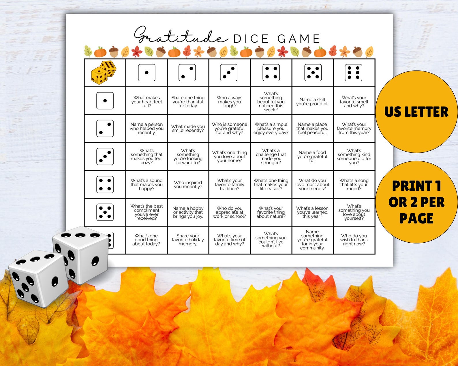 Gratitude Dice Game, Thanksgiving Icebreaker Game, Party Activity - Etsy