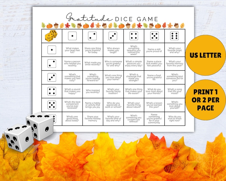 Gratitude Dice Game, Thanksgiving Icebreaker Game, Party Activity - Etsy