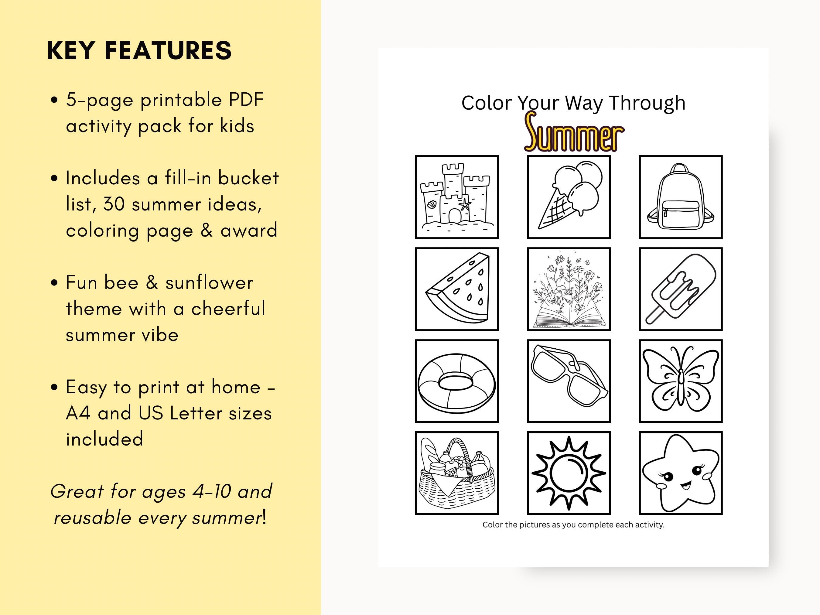 Summer Bucket List for Kids Printable Activity Pack Coloring Pages and ...