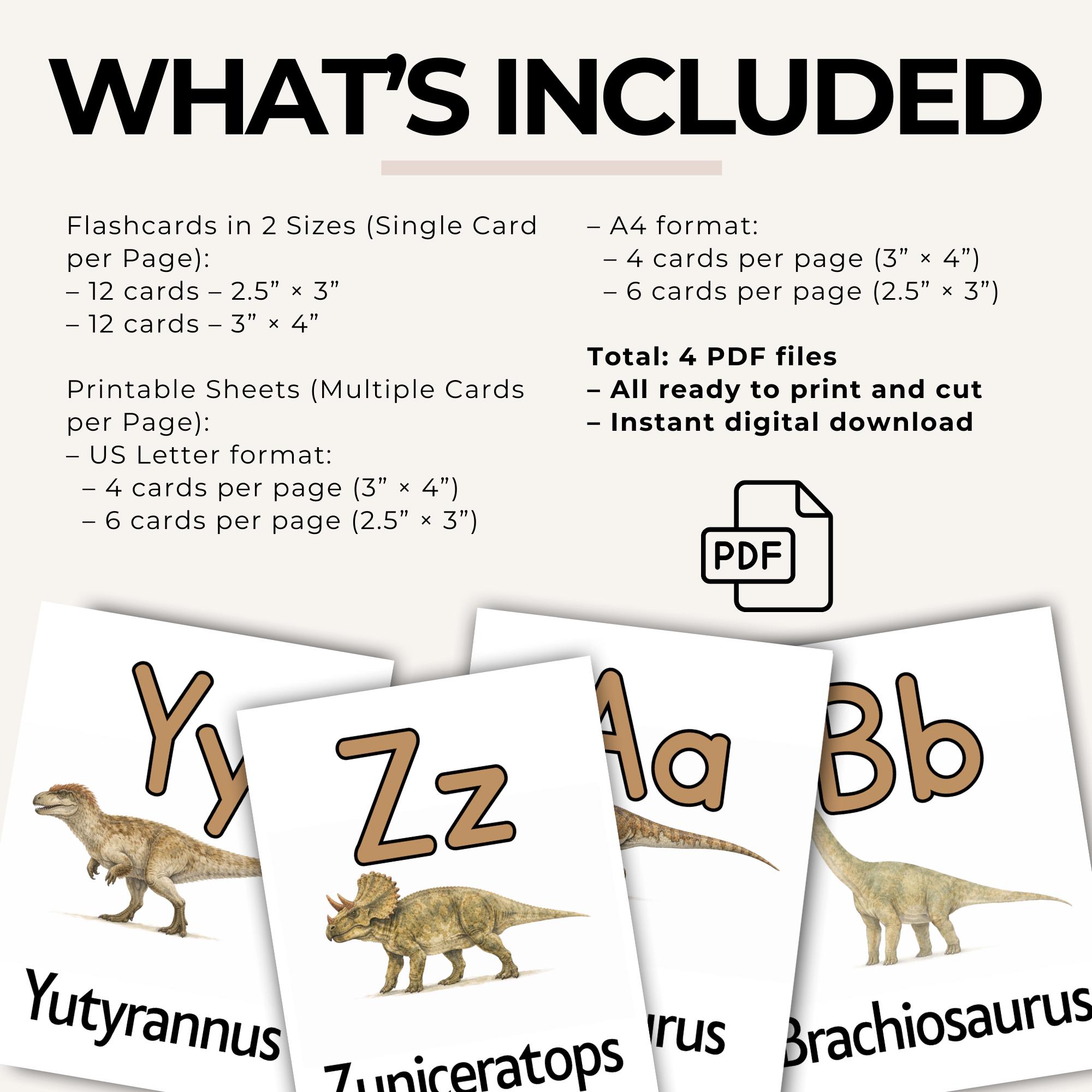 Dinosaur Flashcards for Kids, Printable Dinosaur Card Alphabet ...