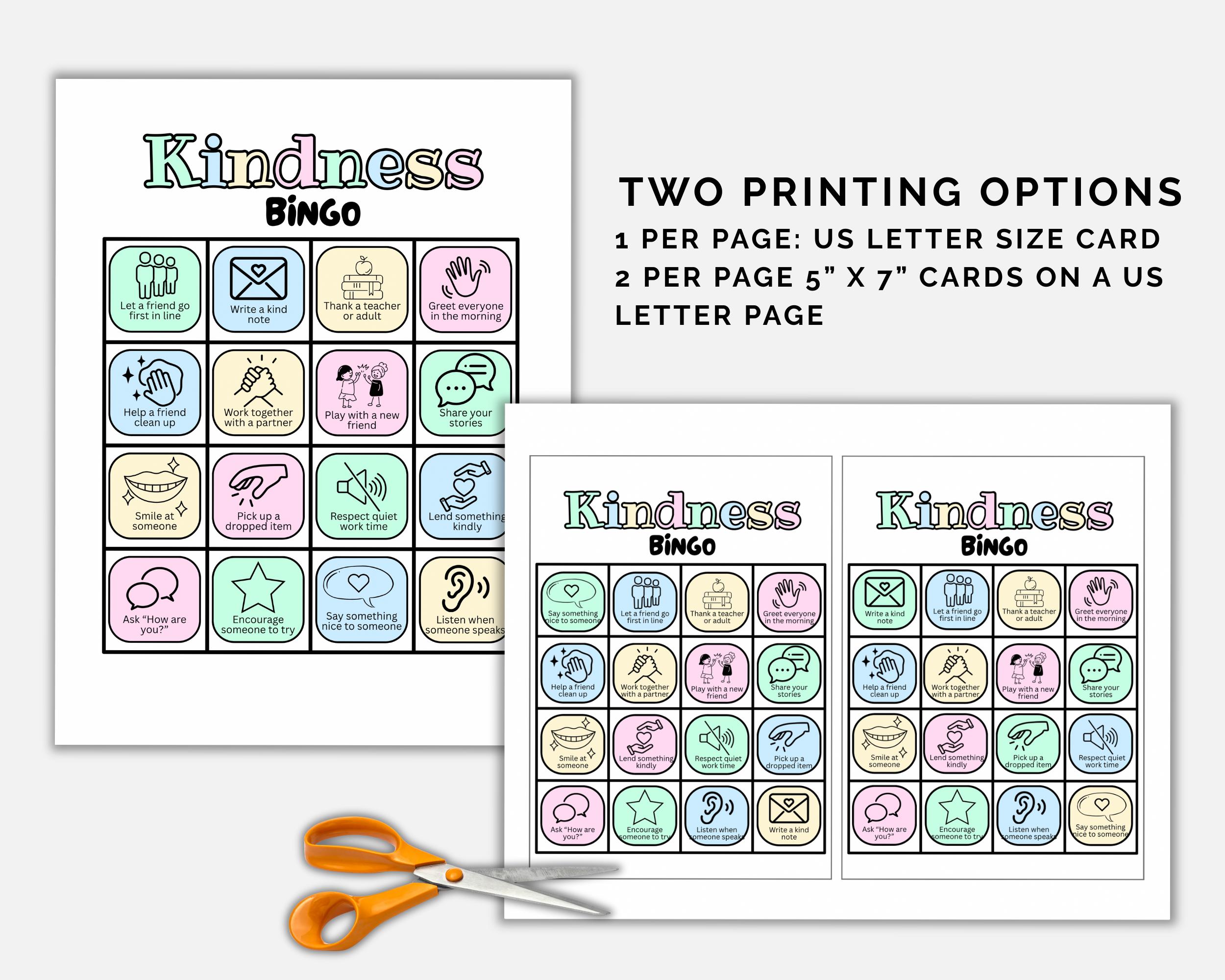 Kindness Bingo for Kids SEL Printable Game Social Emotional Learning ...