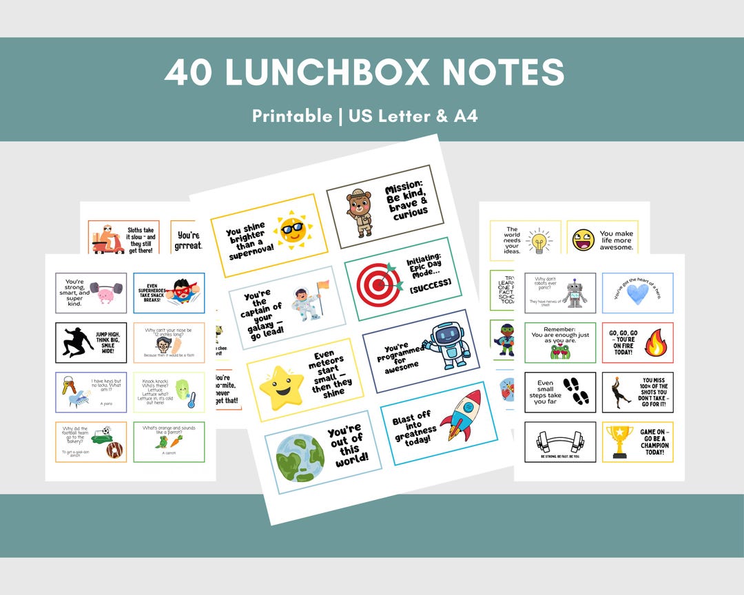 Printable Kids Lunchbox Notes Lunchbox Jokes Lunchbox Motivational ...