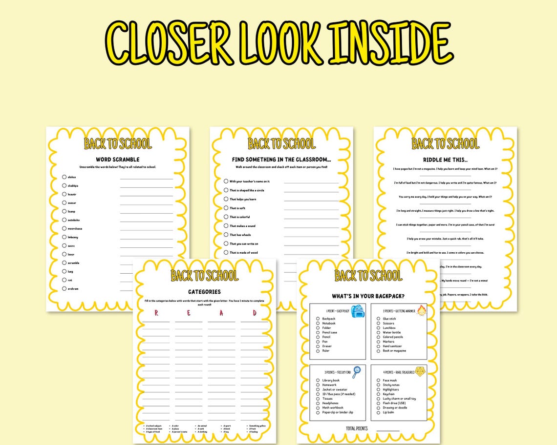 Back to School Activities Classroom Games for Kids Printable ...