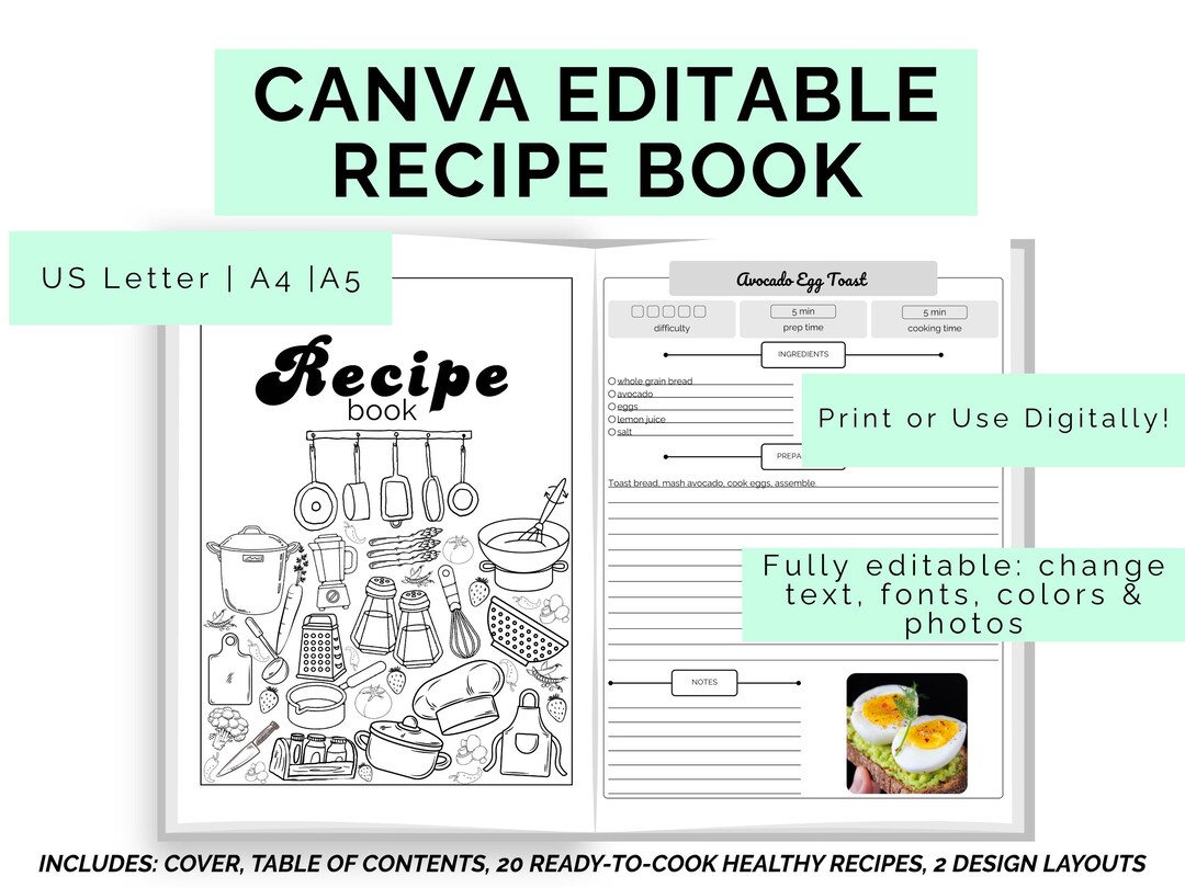 Editable Recipe Book Template Family Cookbook Printable Digital Recipe ...