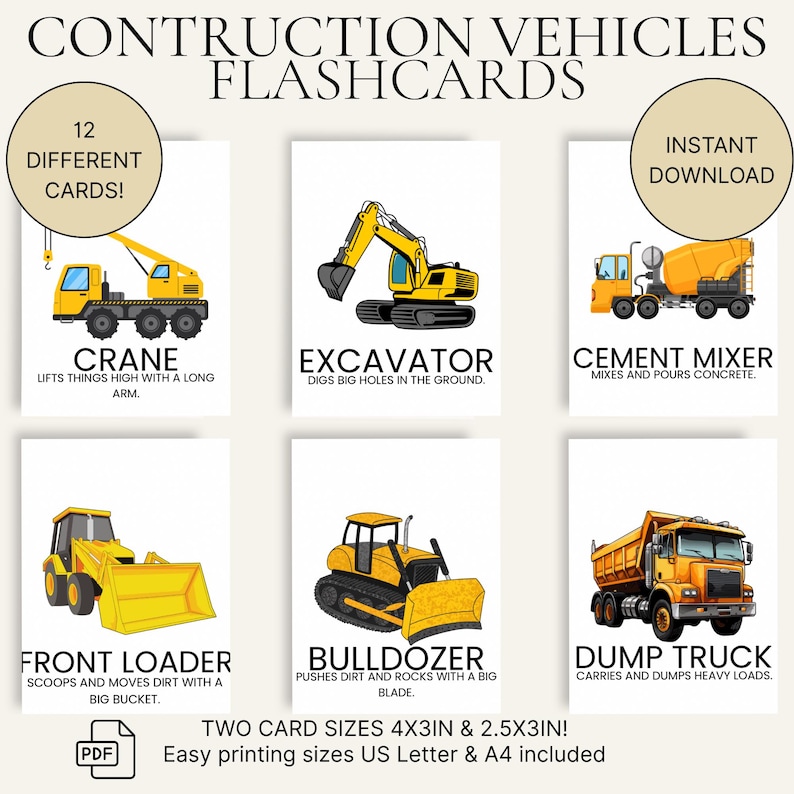 Flashcards for Kids – Construction Vehicles - Printable Preschool ...