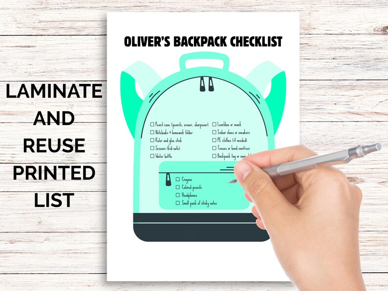 Editable Backpack Checklist ADHD Chore Chart School Back to School ...