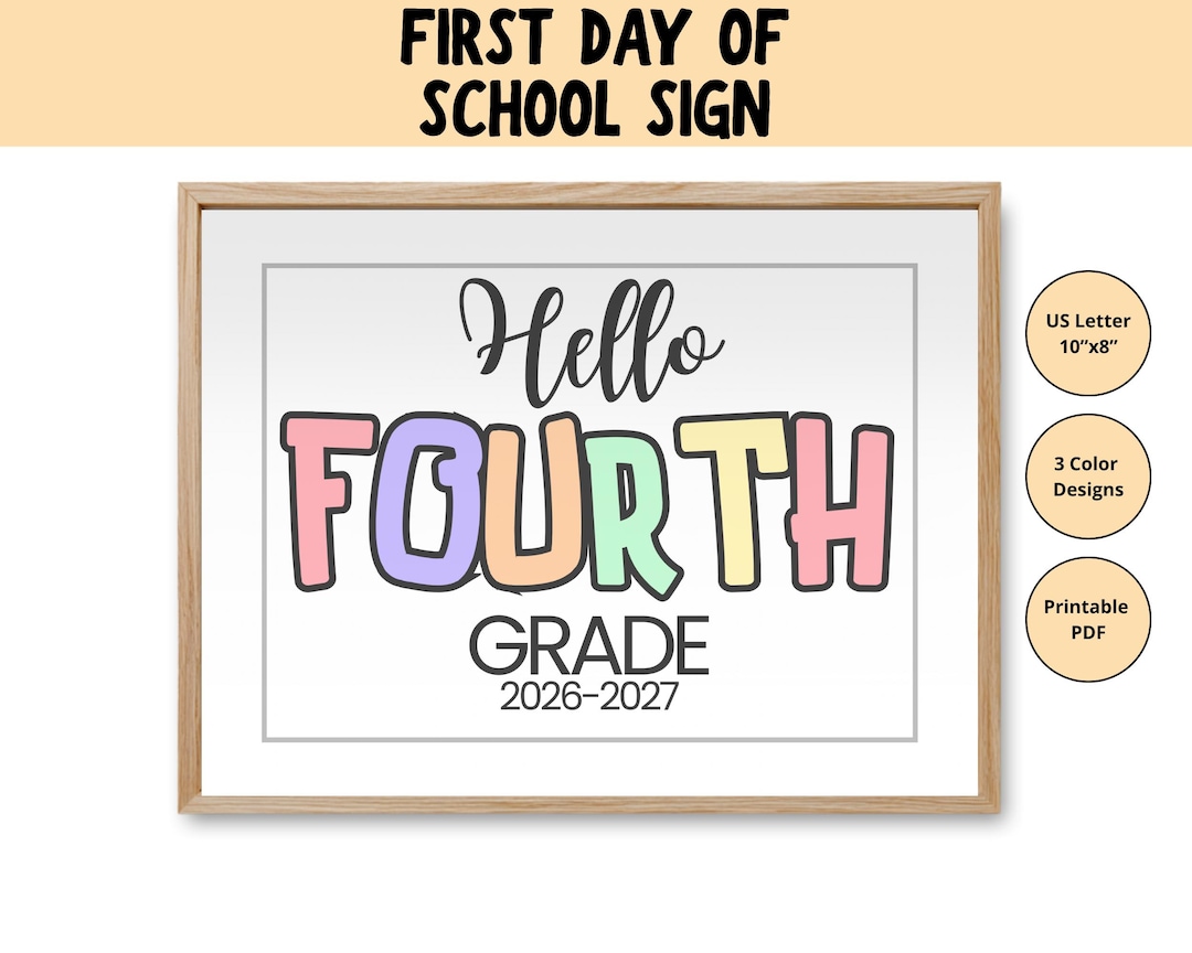 Printable Hello Fourth Grade Sign First Day of 4th Grade Photo Prop ...