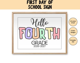 First Day of School Sign 1st Day of 4th Grade Fourth Grade Back to ...