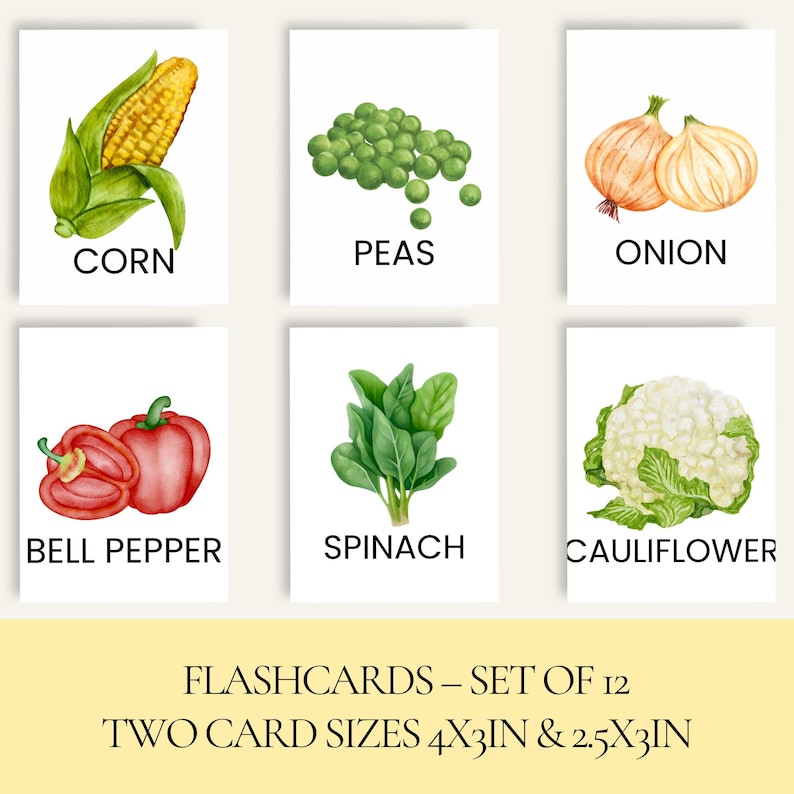 Vegetables Flashcards for Kids – Watercolor Food Vocabulary Cards ...