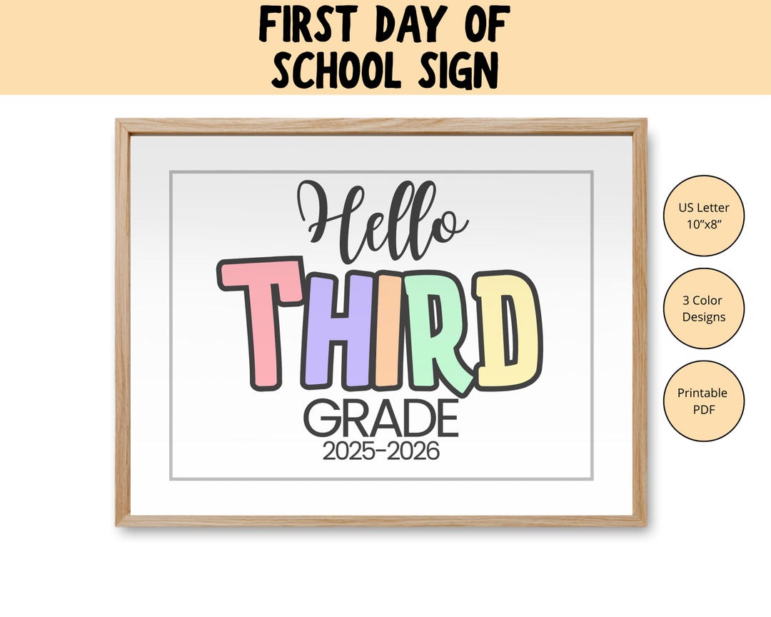 Printable Hello Third Grade Sign First Day of 3rd Grade Photo Prop Sign ...