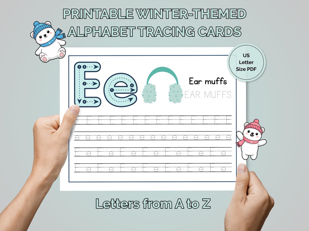 Winter Alphabet Tracing Cards Printable Letter Writing Practice A–Z for ...