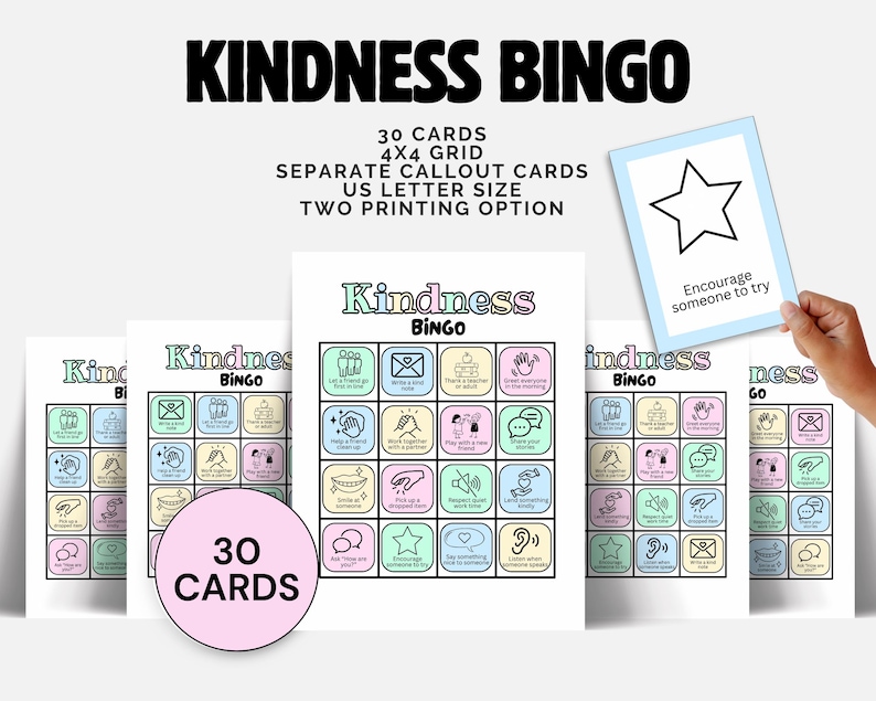 Kindness Bingo for Kids SEL Printable Game Social Emotional Learning ...