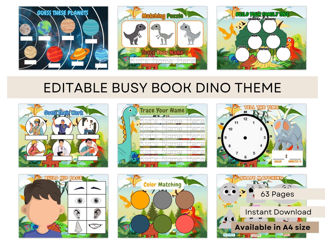 Dinosaur Busy Book: Editable Learning Binder for Toddlers (digital ...