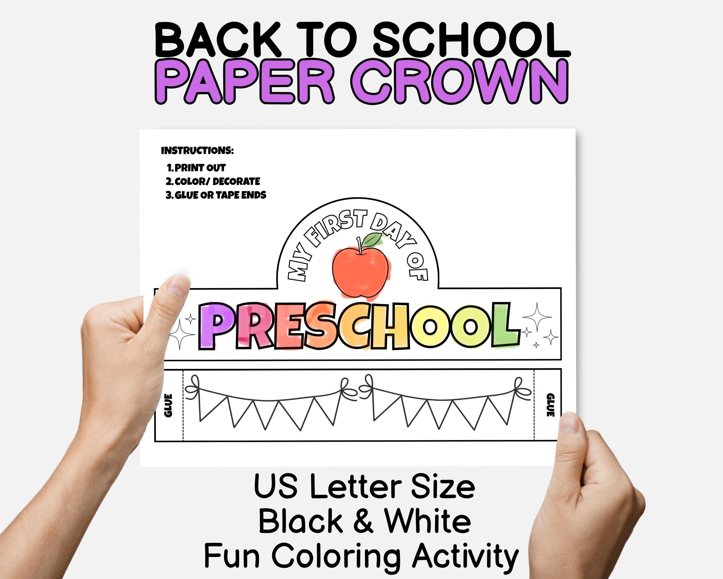 Back to School Paper Crown Coloring Craft for First Day of School Paper ...