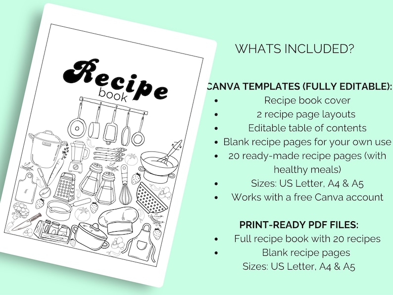 Editable Recipe Book Template Family Cookbook Printable Digital Recipe ...