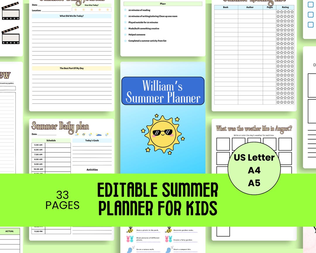 Editable 2026 Summer Planner for Kids Printable Activities Summer Kids ...