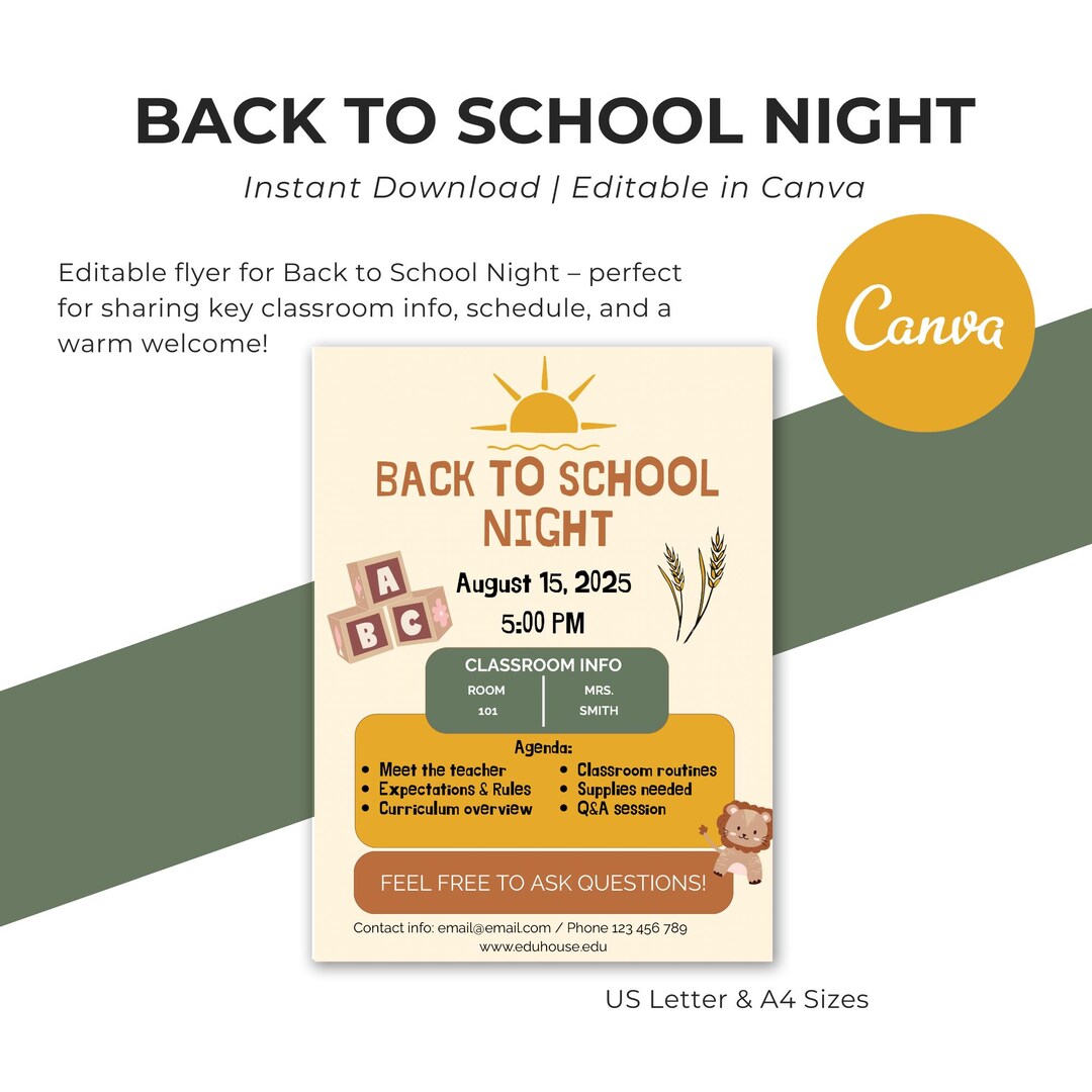 Back to School Night Flyer Printable Template – New School Year ...