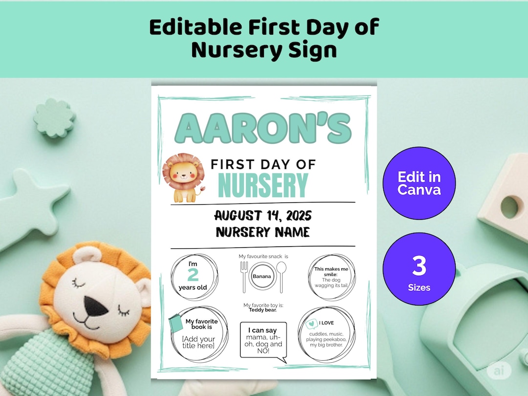 Editable First Day of Nursery Sign Digital Printable First Day Board ...