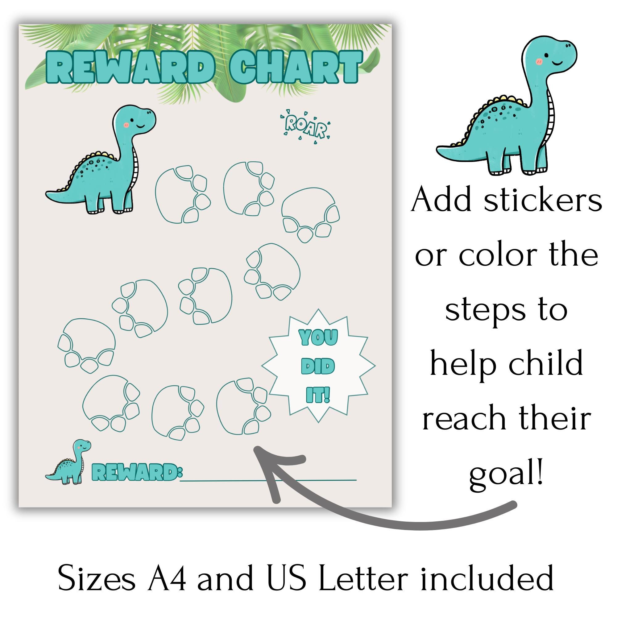 Dinosaur Reward Chart for Kids Printable Behavior Chart Toddler Sticker ...