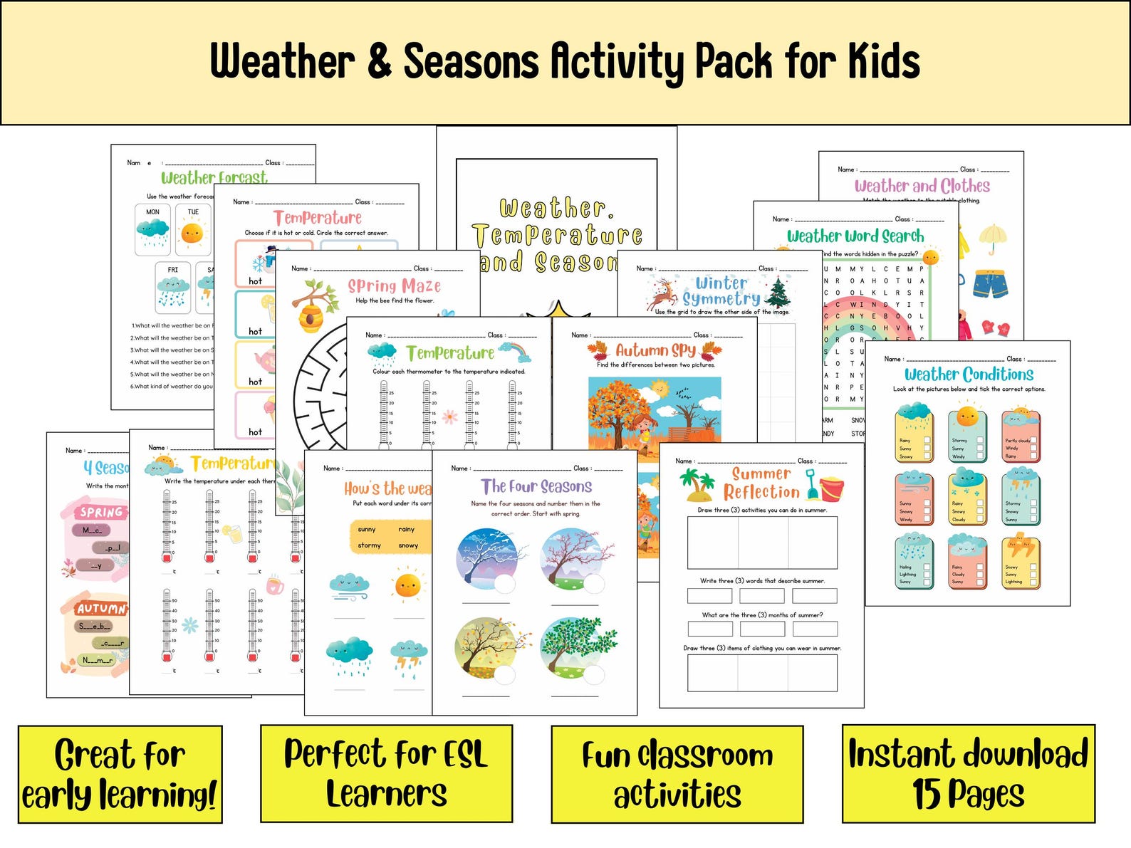 Weather and Seasons Morning Menu Bundle Printable Learning Activities ...