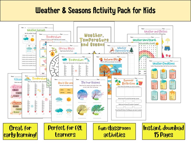 Weather and Seasons Morning Menu Bundle Printable Learning Activities ...