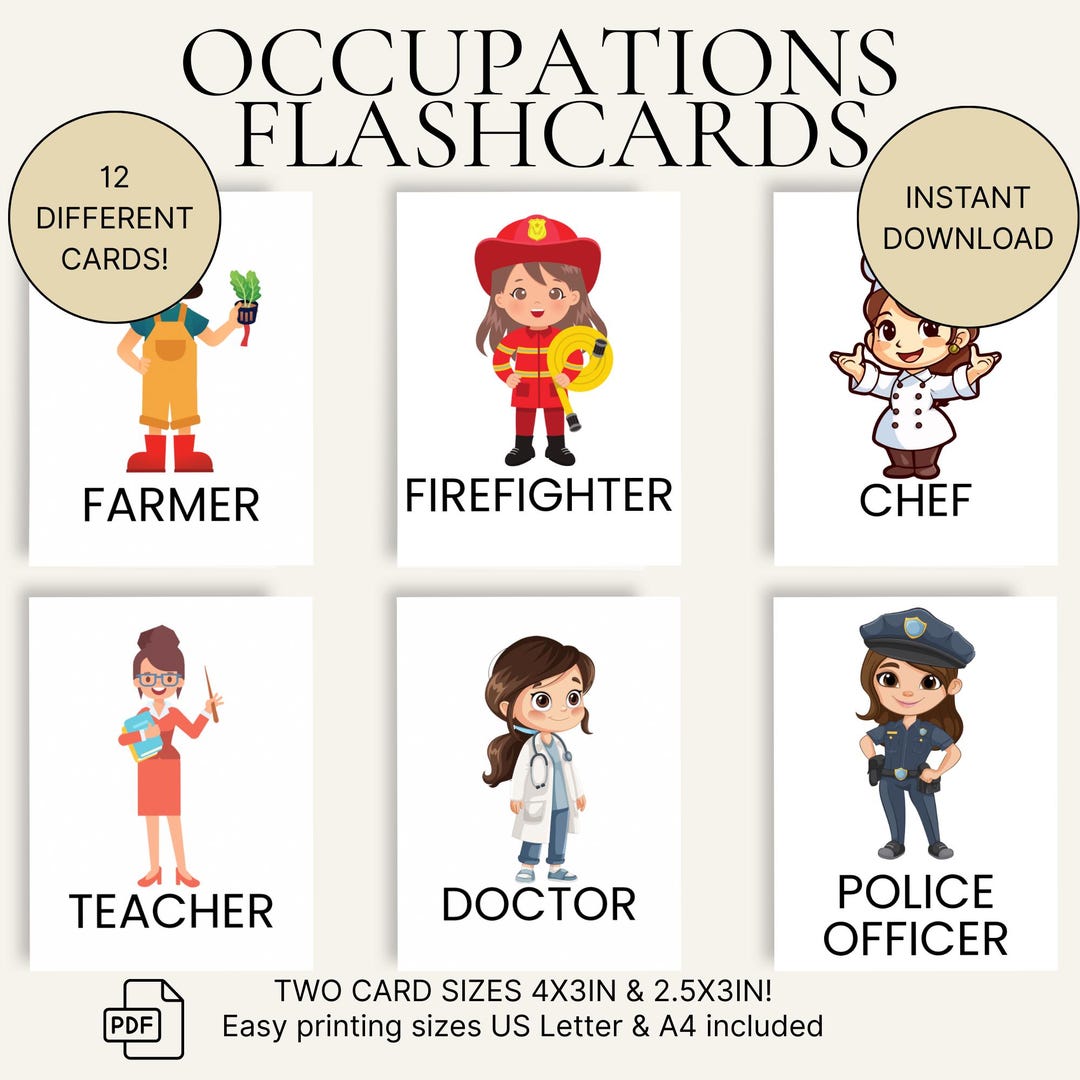 Occupations Flashcards for Kids Flashcards Printable Professions ...