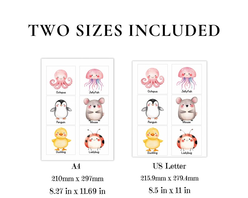 Watercolor Animal Flashcards: Montessori Learning Cards for Toddlers (A4 & Letter Printable PDF ...