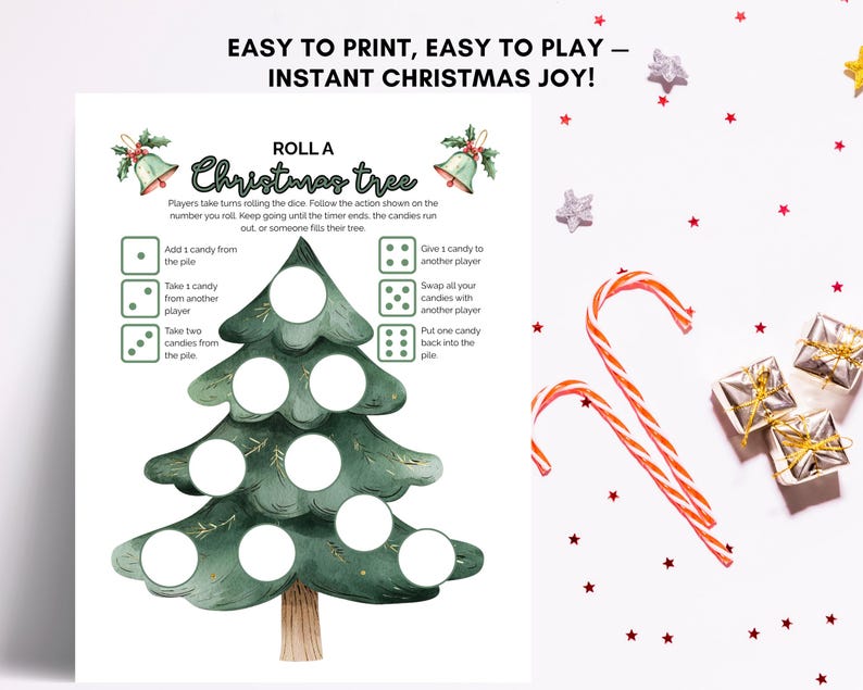 Christmas Candy Dice Game, Printable Dice Game, Christmas Party ...