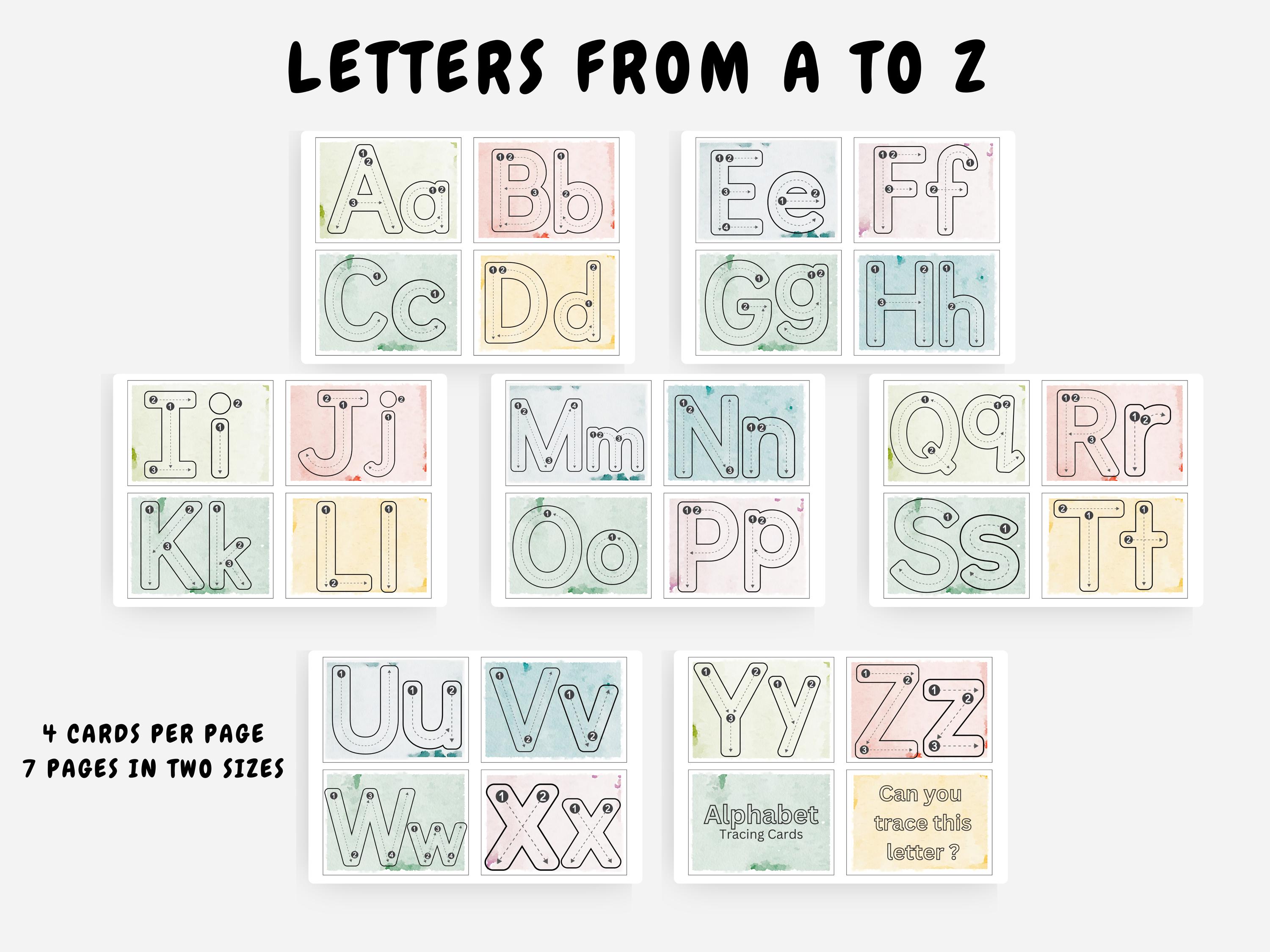 Alphabet Tracing Worksheet: Pastel ABC Flashcards for Kids (digital ...