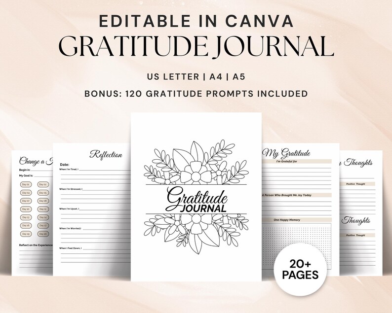 Editable Gratitude Journal Template Gratitude Journaling Prompts Mental ...