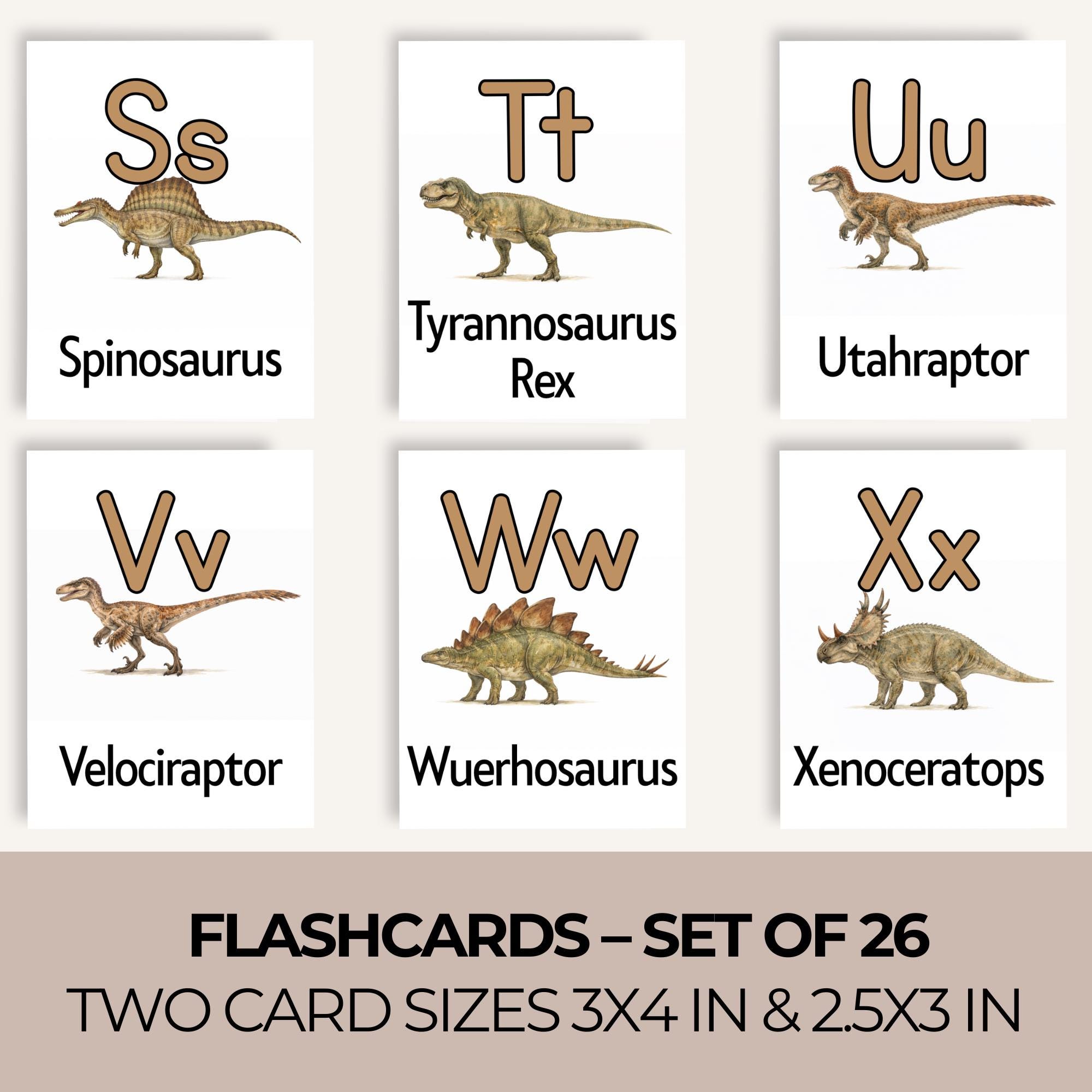 Dinosaur Flashcards for Kids, Printable Dinosaur Card Alphabet ...