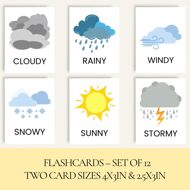 Weather Flashcards for Kids – Montessori-inspired Printable – 12 ...