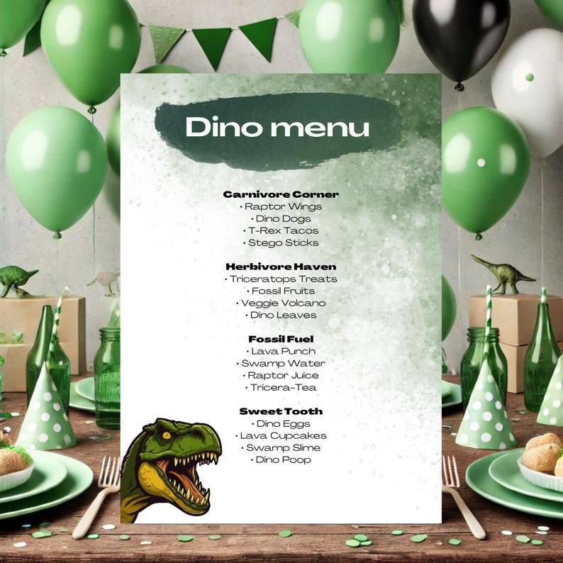 Editable Dinosaur Menu Template | Dino Party Food Sign | Printable ...