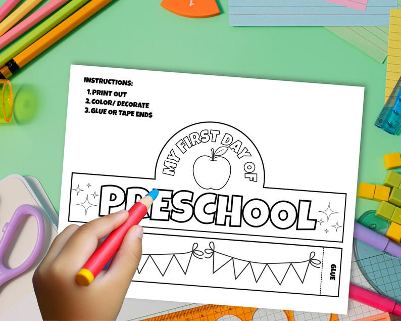 Back to School Paper Crown Coloring Craft for First Day of School Paper ...