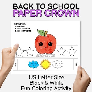 Back to School Paper Crown Coloring Craft for First Day of School Paper ...