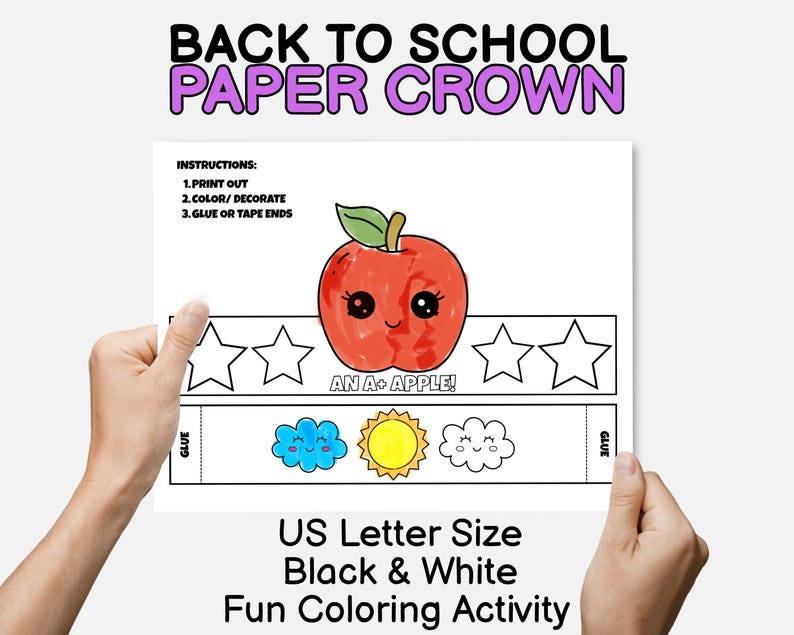 Back to School Paper Crown Coloring Craft for First Day of School Paper ...