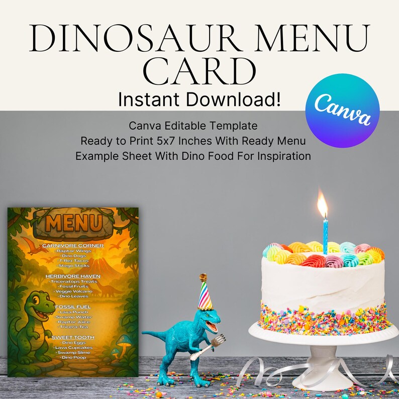 Editable Dinosaur Menu Template | Dino Party Food Sign | Printable ...