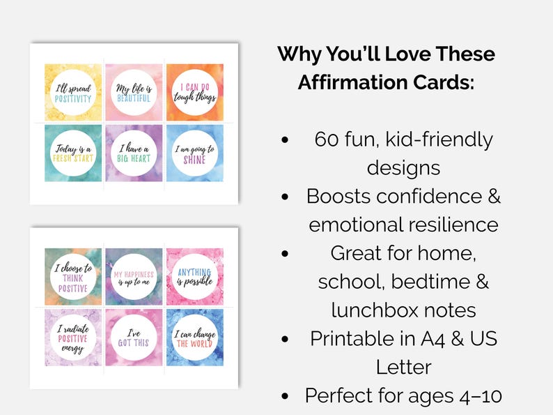 Mindfulness Affirmation Cards for Kids: Printable Lunchbox Notes ...