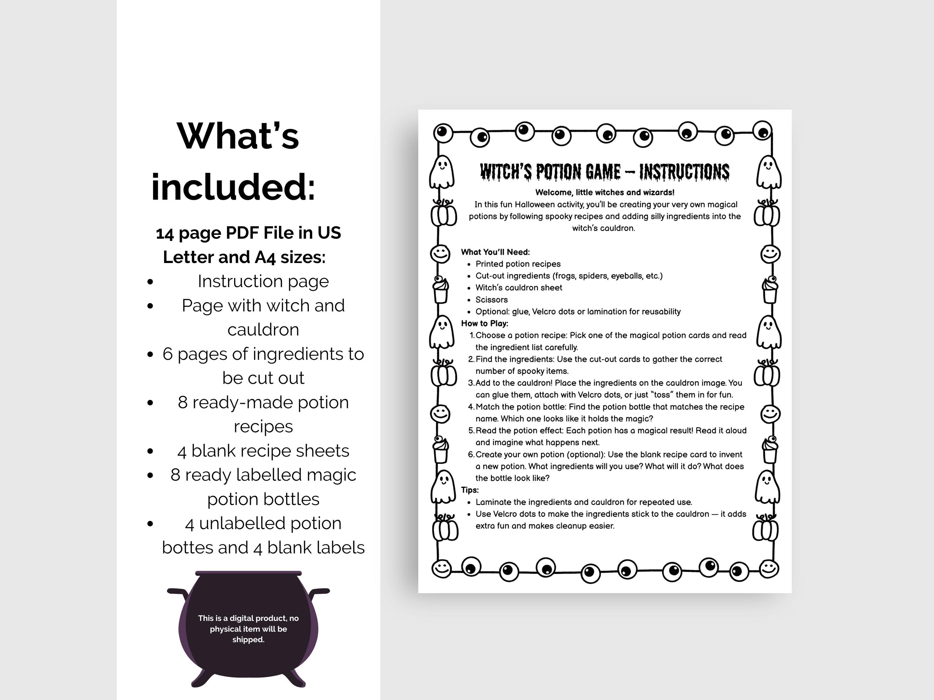 Dramatic Play Kit Printable Halloween Potion Making Pretend Play Witch ...