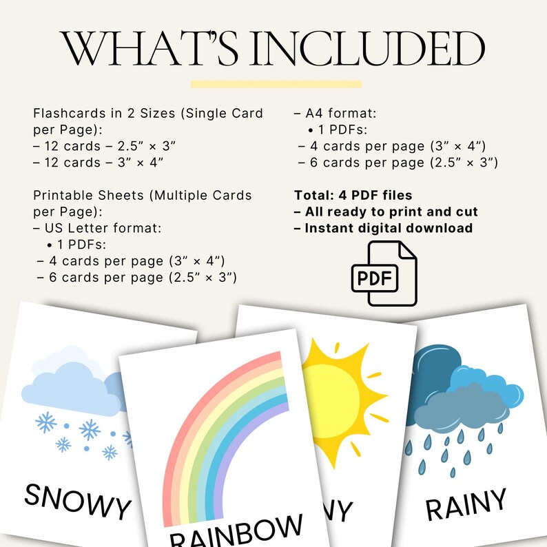 Weather Flashcards for Kids – Montessori-inspired Printable – 12 ...
