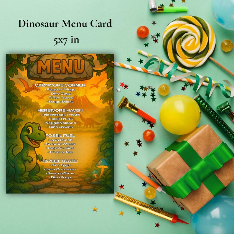 Editable Dinosaur Menu Template | Dino Party Food Sign | Printable ...