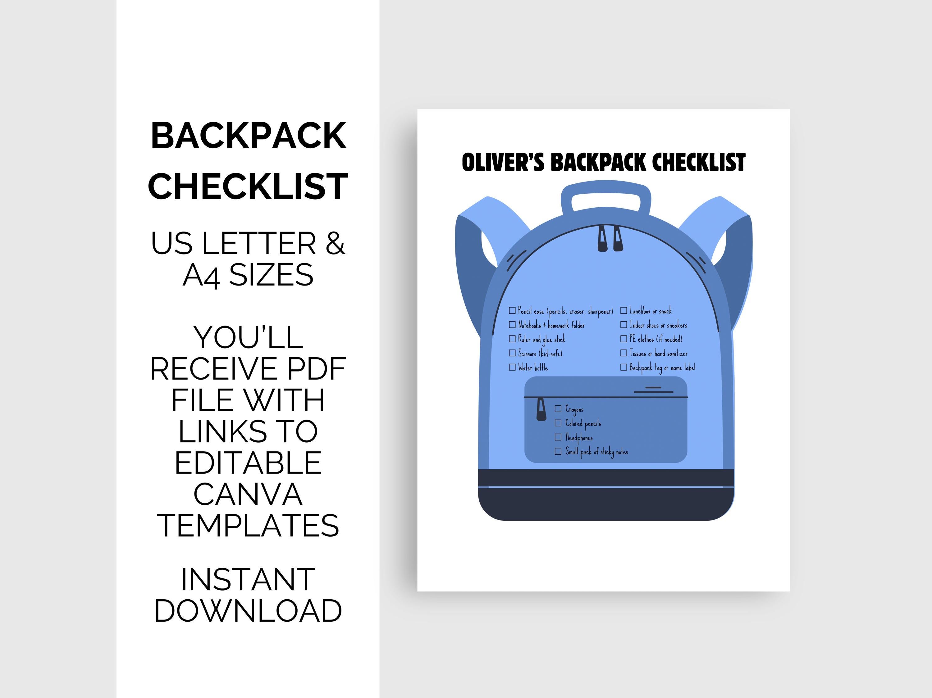 Editable Backpack Checklist ADHD Chore Chart School Back to School ...