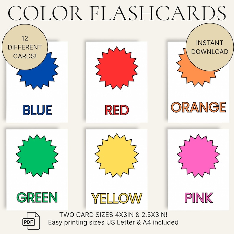 Color Flashcards for Kids – Printable Preschool Learning – 12 Colors ...