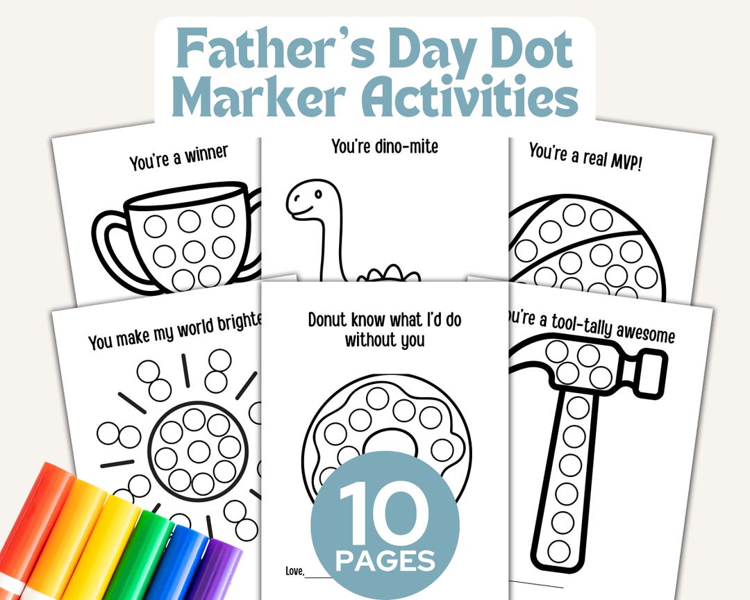 Father’s Day Dot Marker Printable, Toddler Activity Pages, Kids Father ...