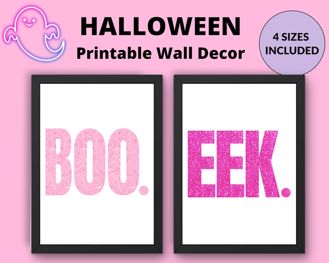 Pink Halloween Wall Art Prints Girly Glitter Printable Pinkoween Wall ...