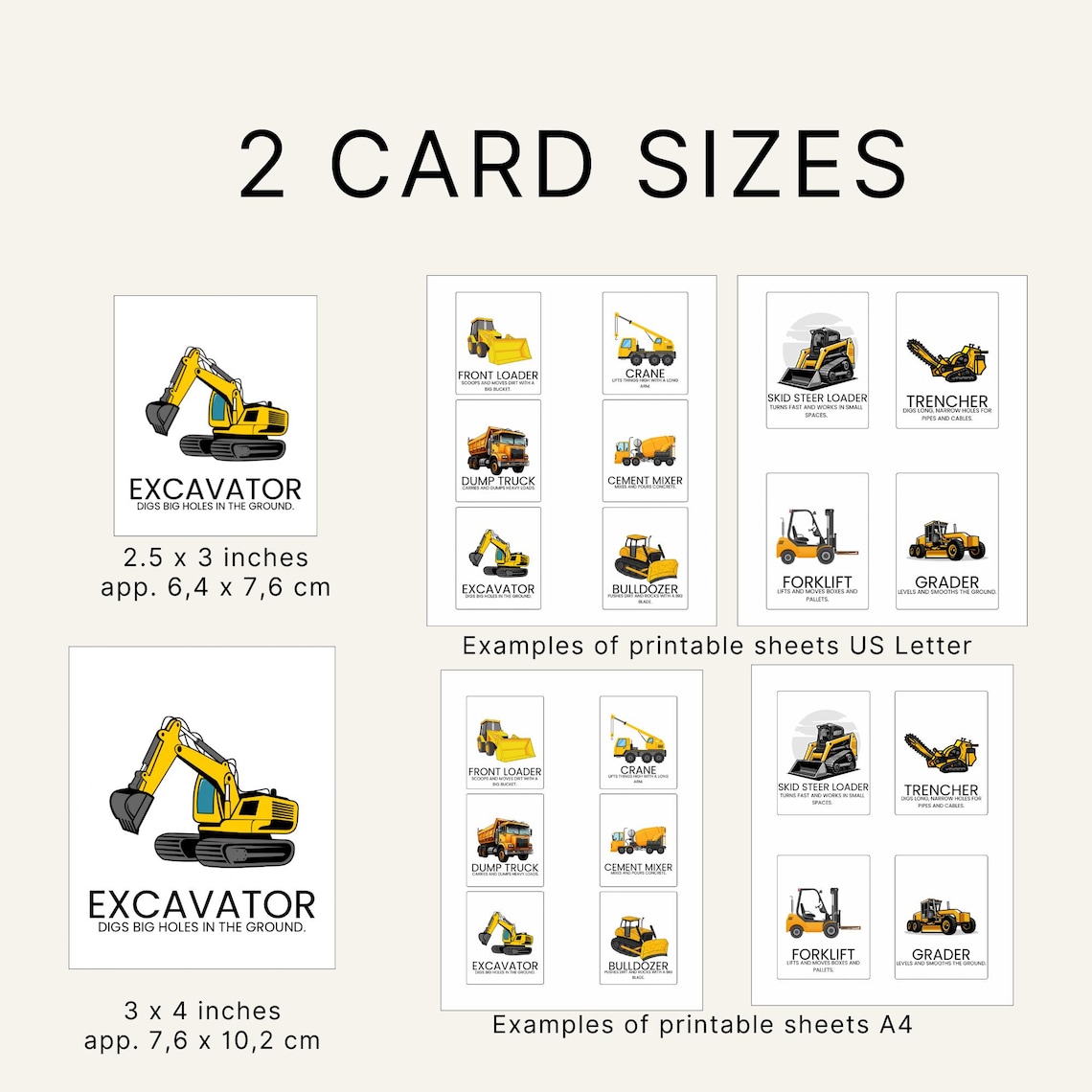Flashcards for Kids Construction Vehicles Printable Preschool Learning ...