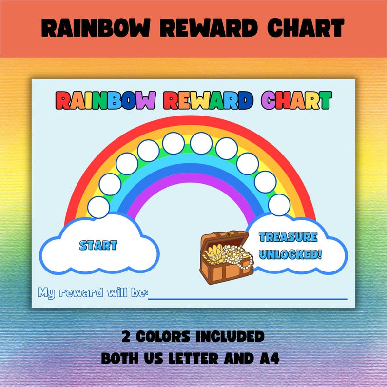 Rainbow Reward Chart for Kids | Printable Behavior Tracker | 2 Color ...