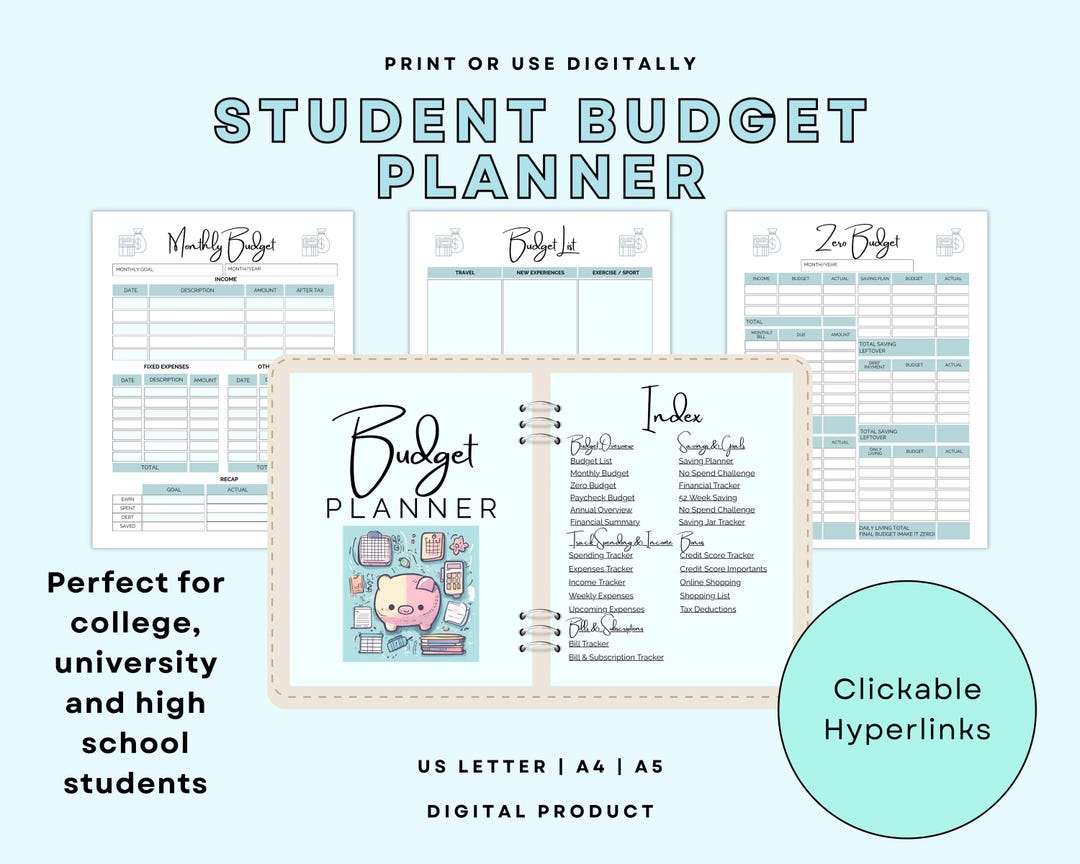 Digital Budget Planner Printable Undated Budget Book for Students ...